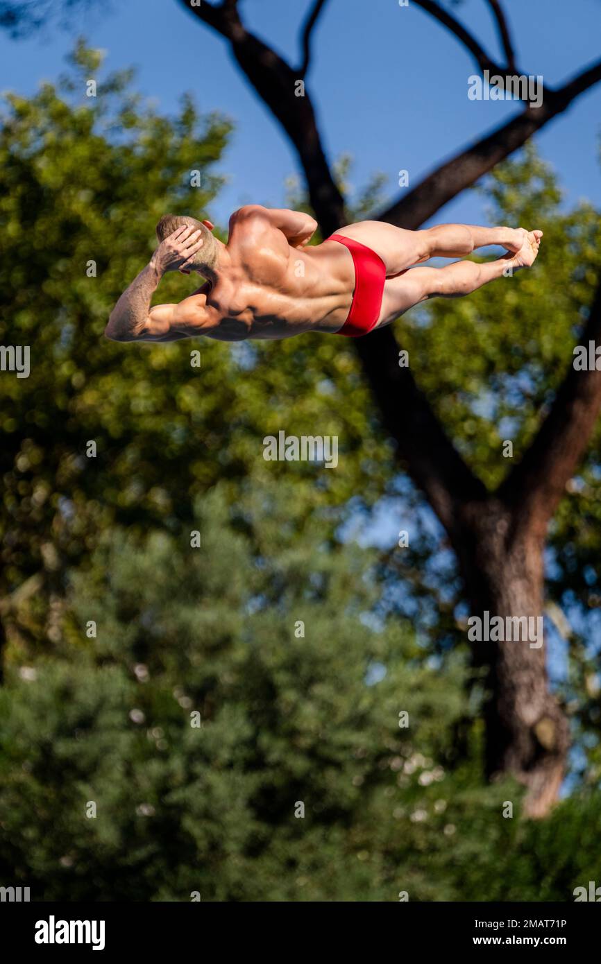 Germany's Timo Barthel dives during the men's 3-meter springboard final ...