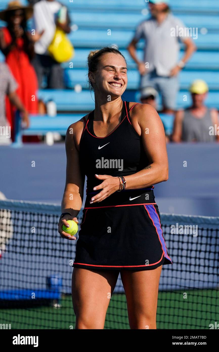 Aryna Sabalenka, of Belarus, plays during the Western & Southern Open ...