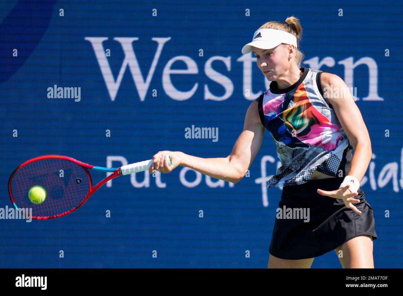 Elena Rybakina, of Kazakhstan, plays during the Western & Southern Open ...
