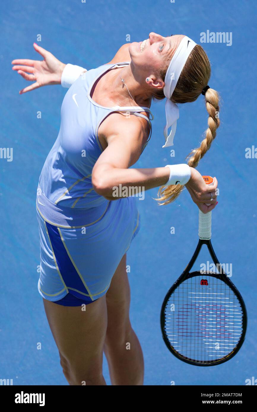 Petra Kvitova, of the Czech Republic, plays during the Western ...