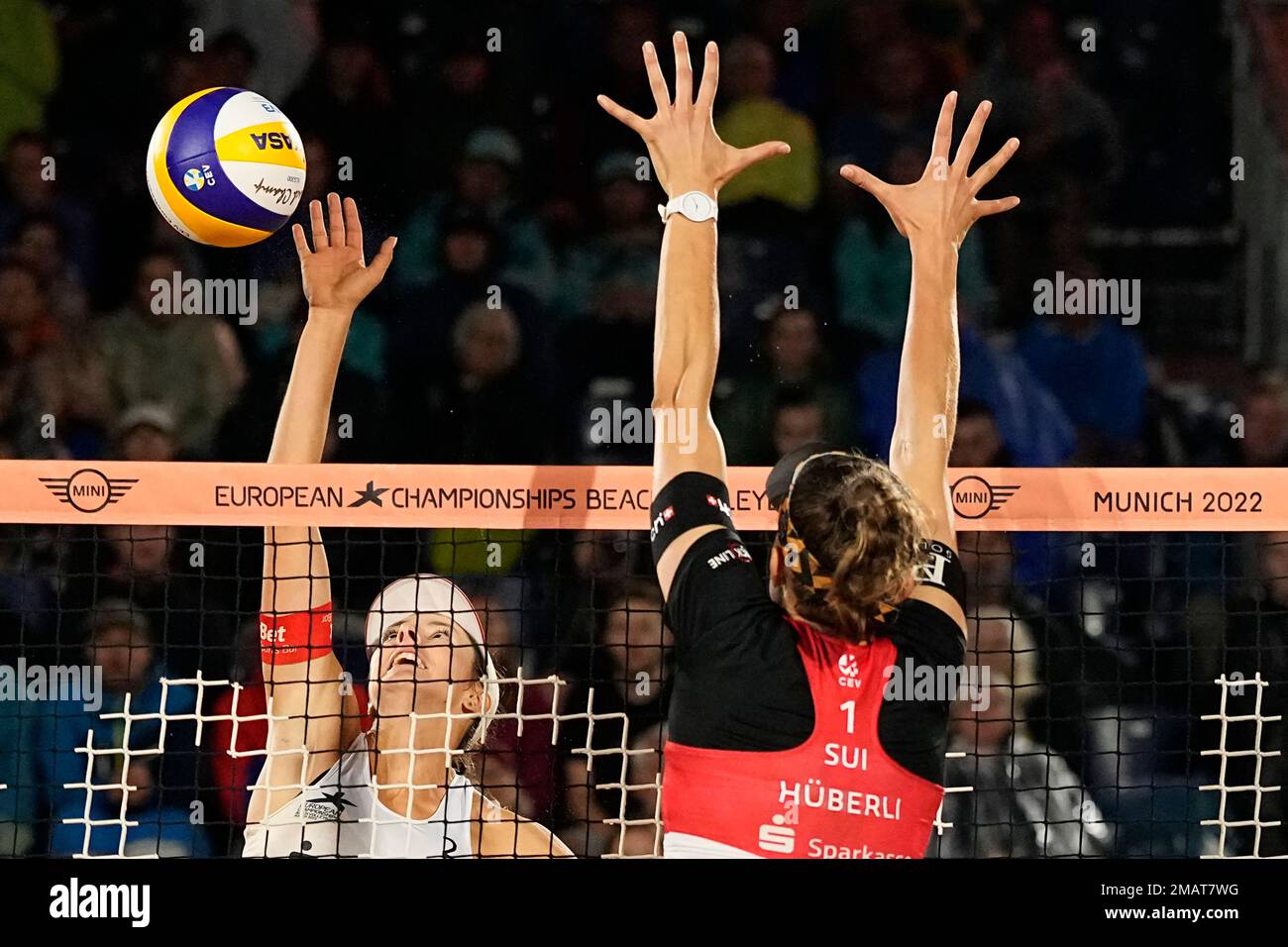 Switzerland's Tanja Huberli, right, in action against Latvia's ...
