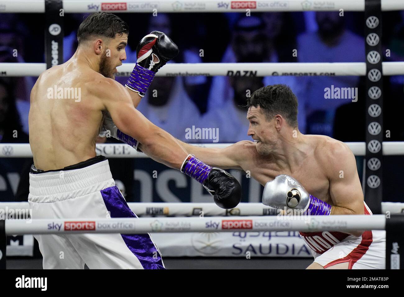 Britain's Callum Smith, right, goes on the attack against Mathieu ...
