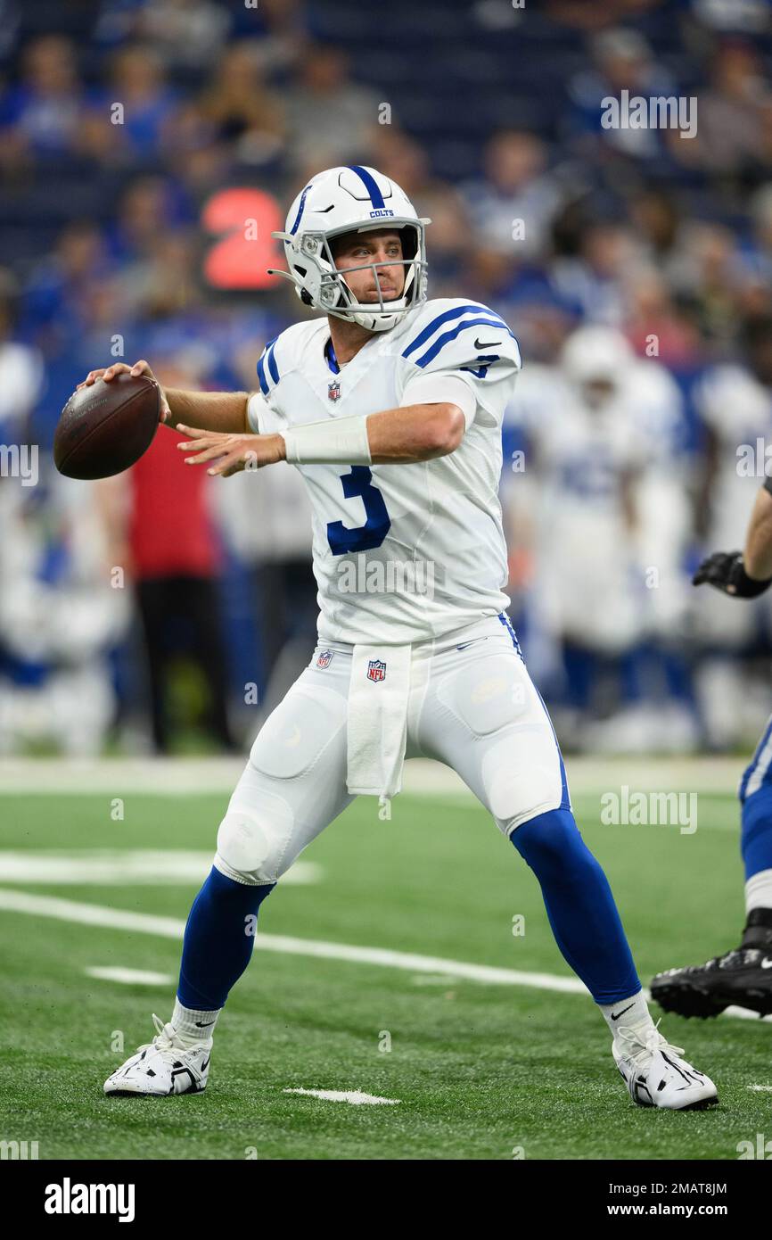 Indianapolis Colts quarterback Jack Coan (3) throws downfield during an ...