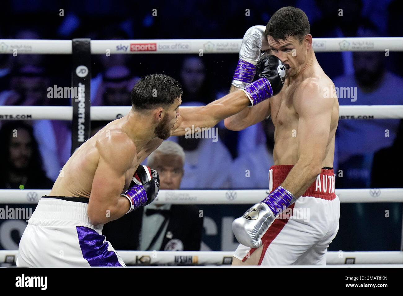 Britain's Callum Smith, right, takes a blow from Mathieu Bauderlique of ...