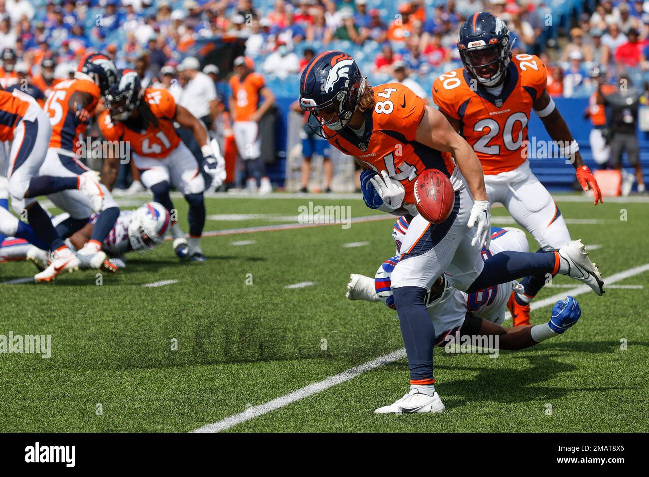 Buffalo Bills' Daniel Joseph knocks the ball out of Denver Broncos ...