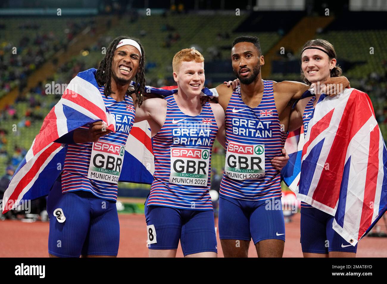 The team of Great Britain poses after winning the gold medal in the Men ...