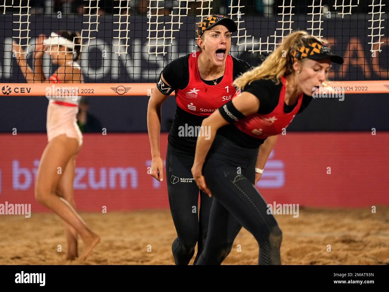 Switzerland's Tanja Huberli and Nina Brunner react during the Women's ...