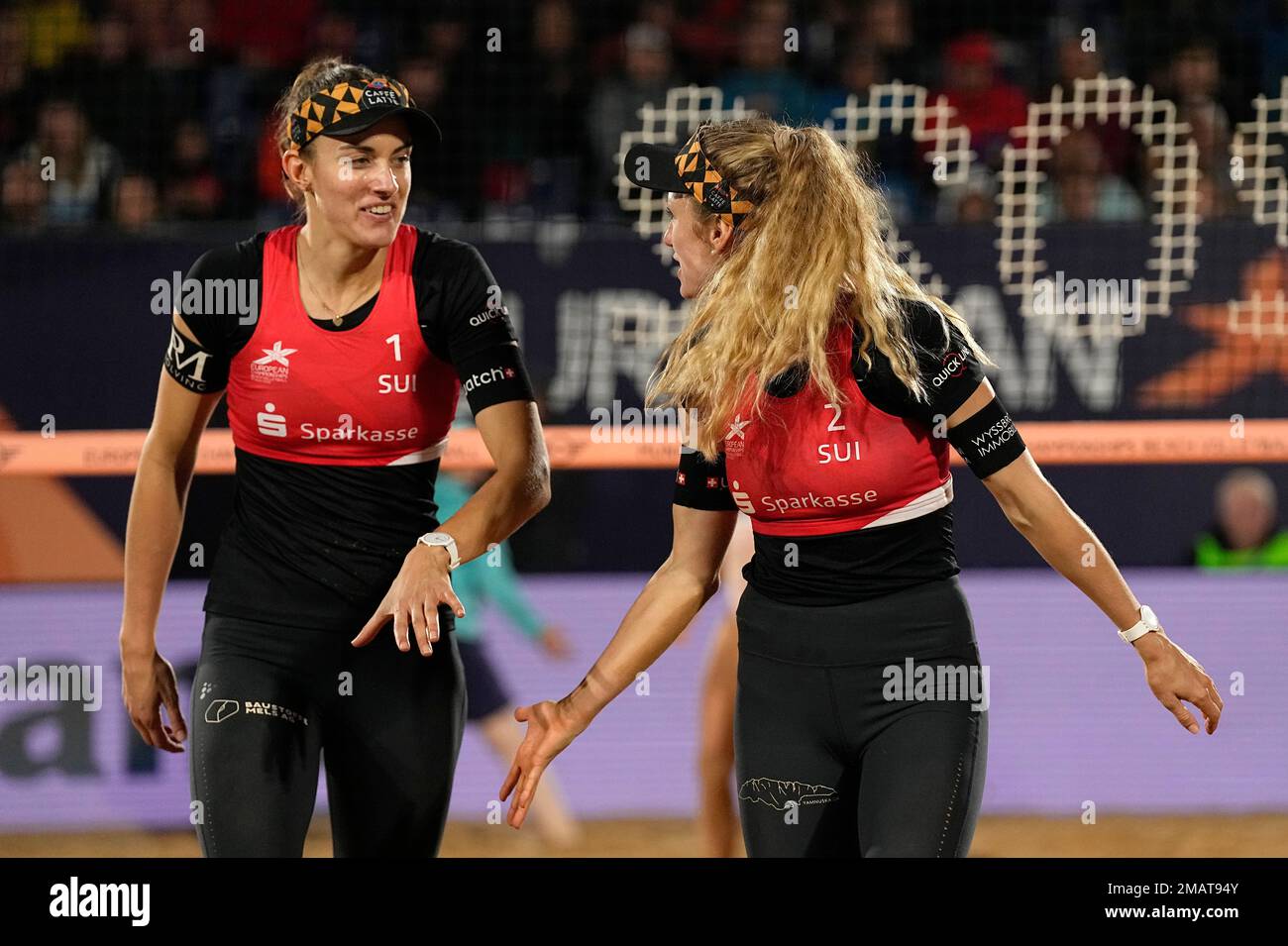 Switzerland's Tanja Huberli and Nina Brunner react during the Women's ...
