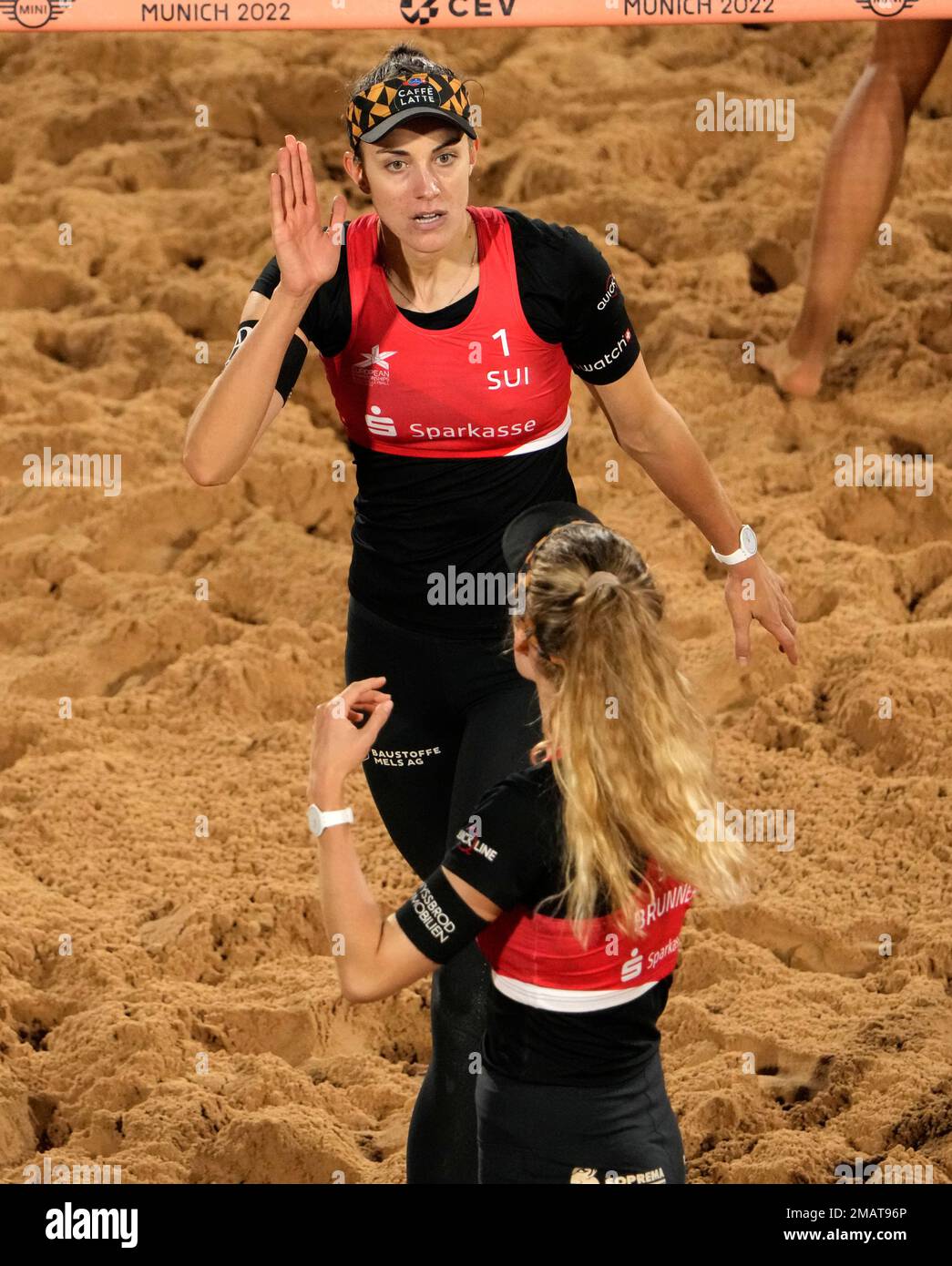 Switzerland's Tanja Huberli and Nina Brunner react during the Women's ...