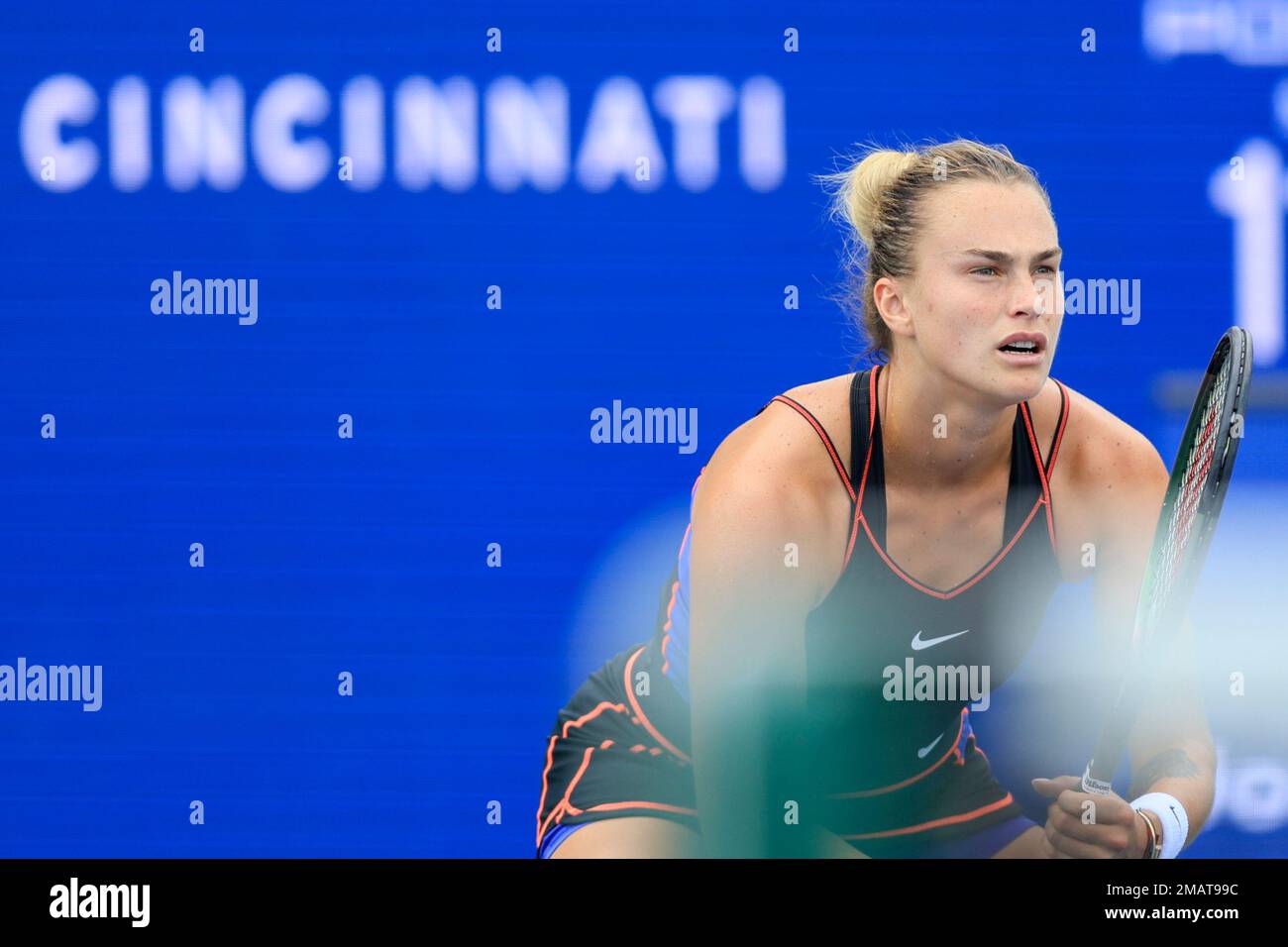Aryna Sabalenka, of Belarus waits the serve from Caroline Garcia, of ...