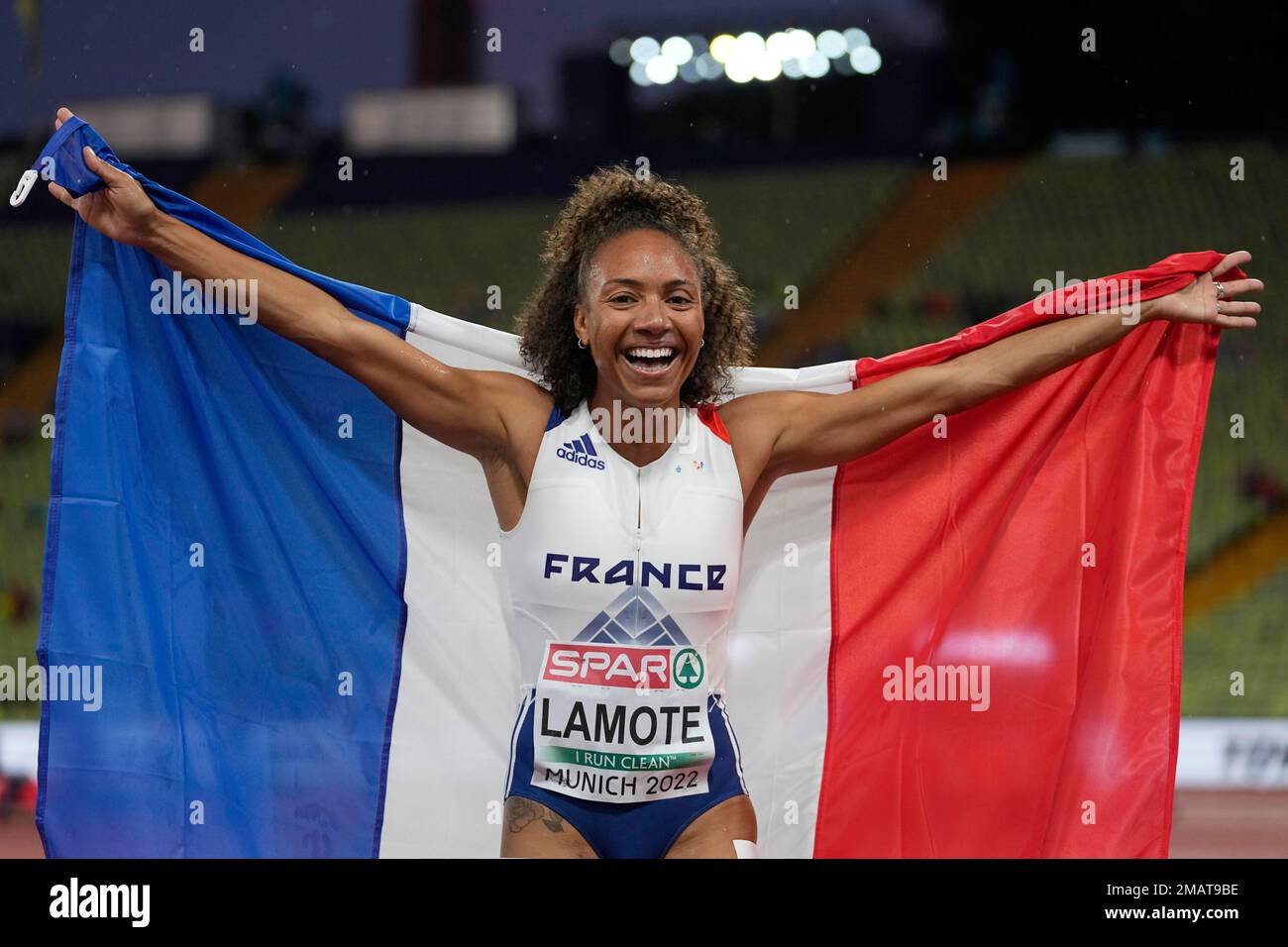 Renelle Lamote, of France, poses after winning the silver medal in the ...