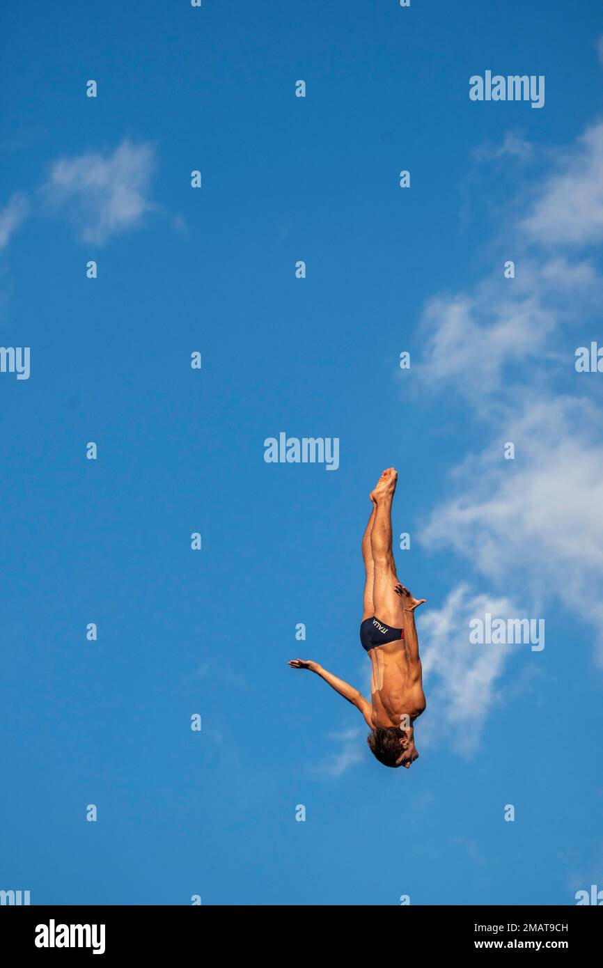 Andrea Barnaba of Italy competes in the men's 27-meter High Diving at ...