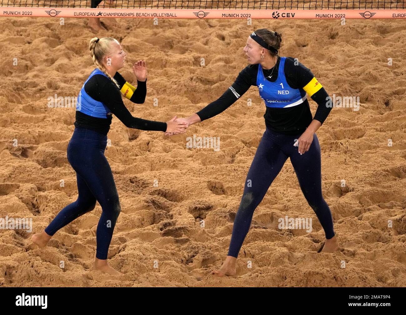 Katja Stam and Raise Schoon, of the Netherlands, react during the Women ...