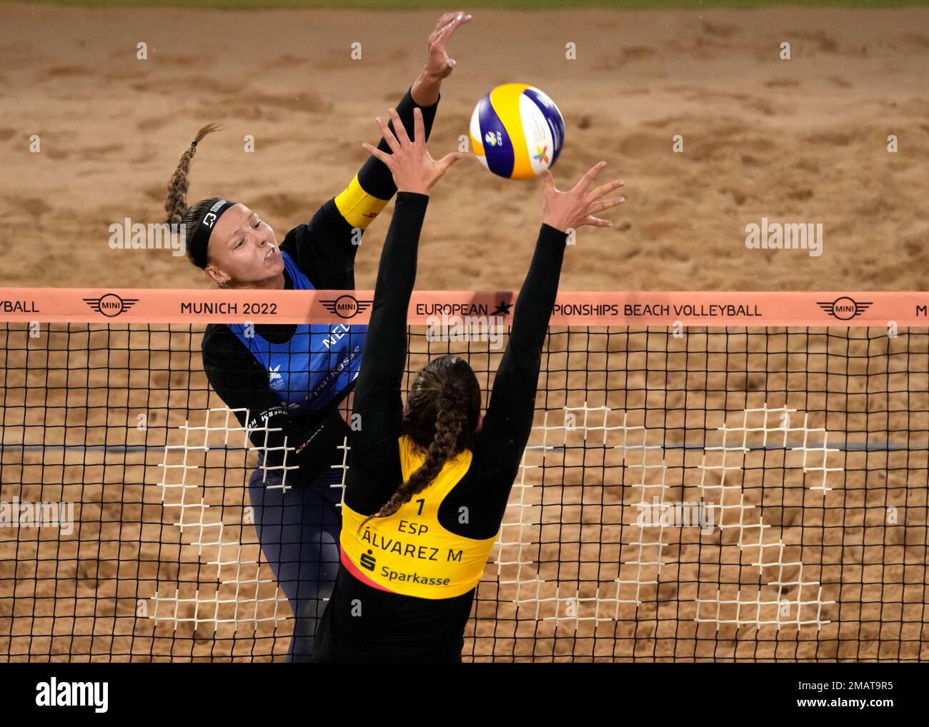 Spain's Daniela Alvarez Mendoza, right, tries to block Katja Stam of ...