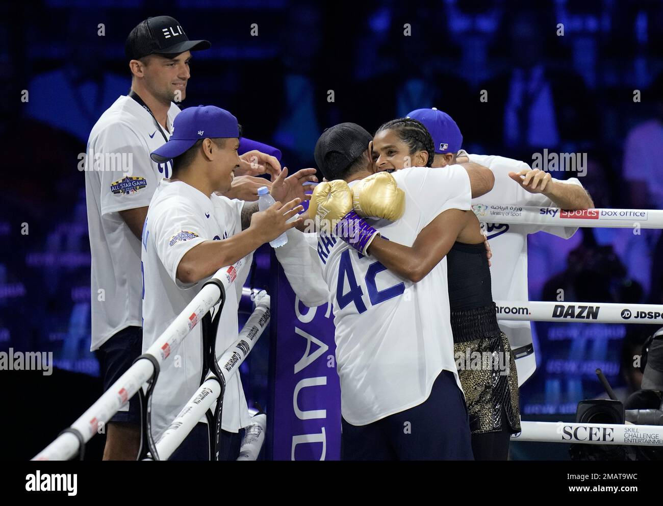 Boxer Ramla Ali is greeted by members of her corner after beating ...