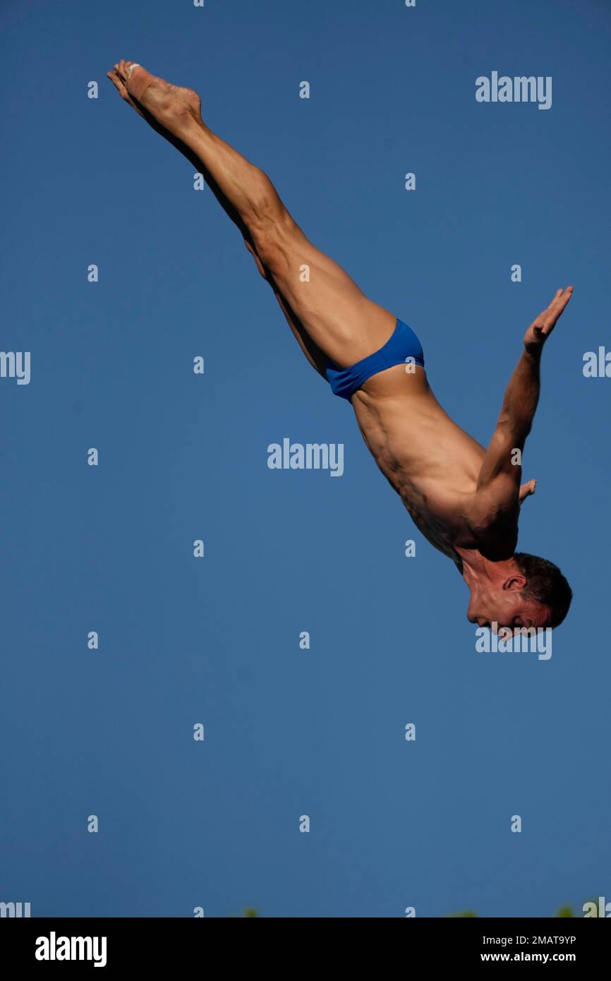 Michal Navratil of Czech Republic competes during Men's 27m high diving ...