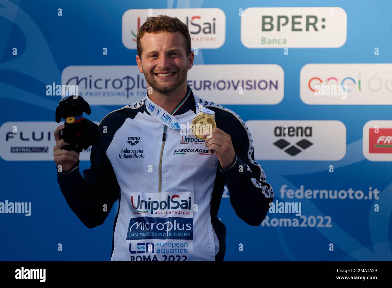 Matteo Marsaglia of Italy celebrates his gold medal on the podium of ...