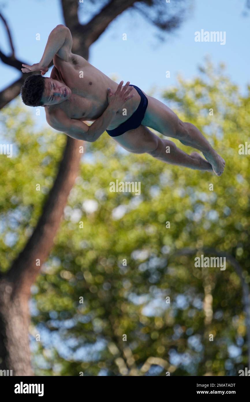 Jordan Houlden of Britain dives during the men's 3m springboard final ...