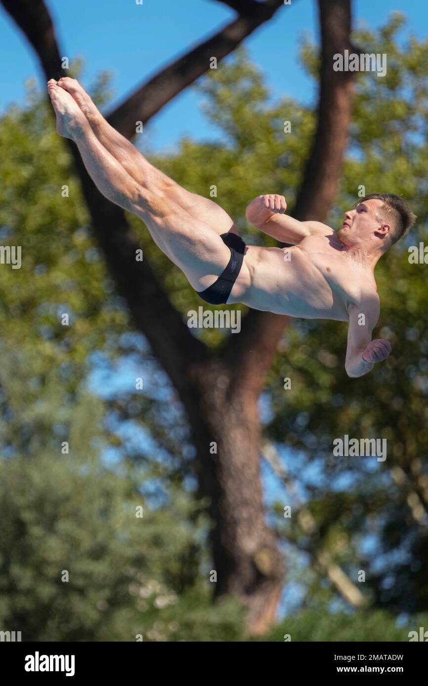 Jack Laugher of Britain dives during the men's 3m springboard final ...