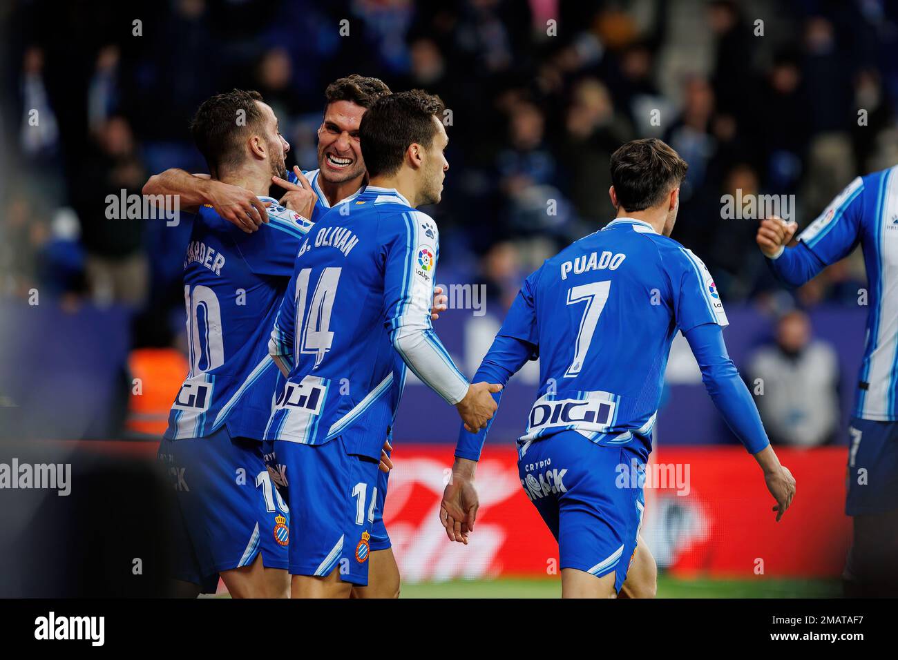 BARCELONA - JAN 7: Espanyol players celebrate a goal at the LaLiga ...