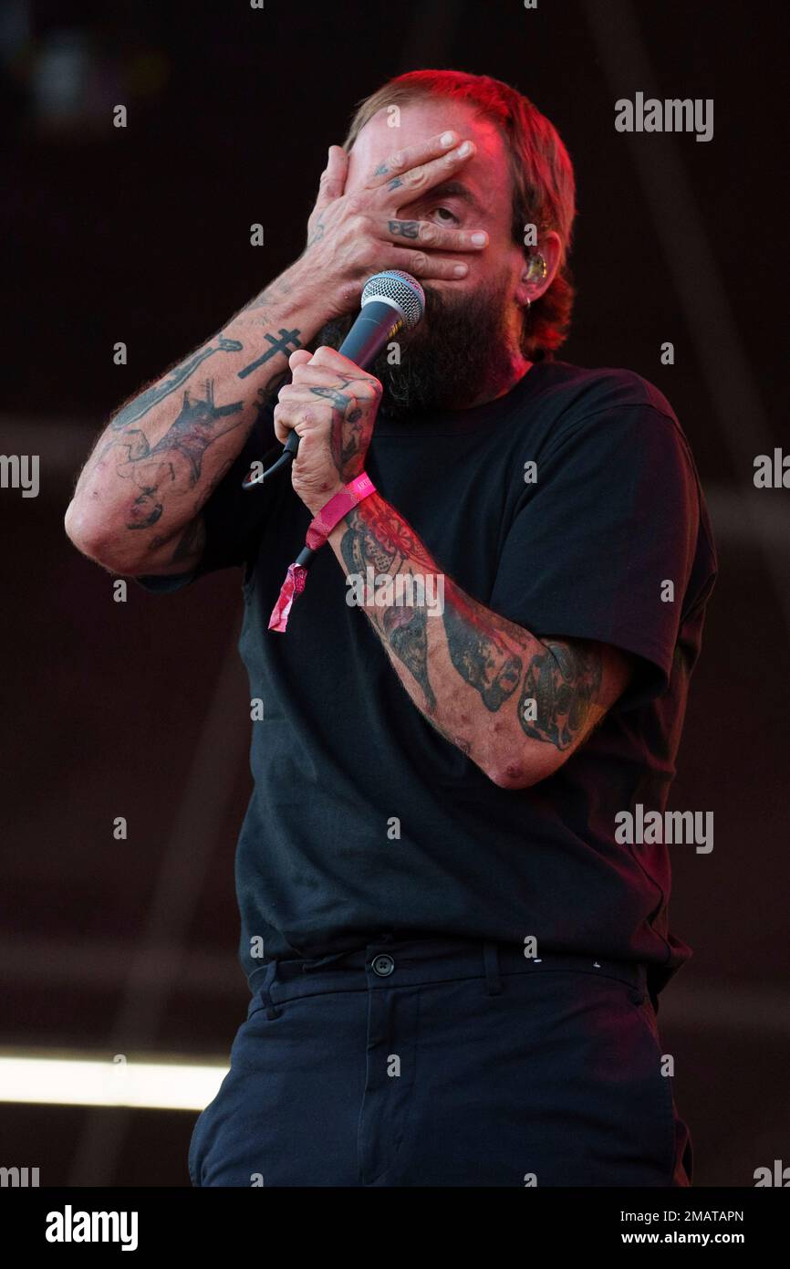 Joe Talbot of Idles performs on stage at All Points East at Victoria ...