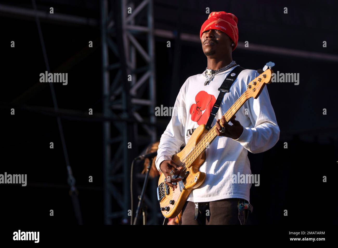 Franz Lyons of Turnstile performs in the crowd at All Points East at ...