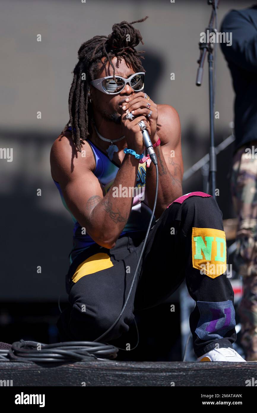 Obongjayar performs on stage at All Points East at Victoria Park in ...