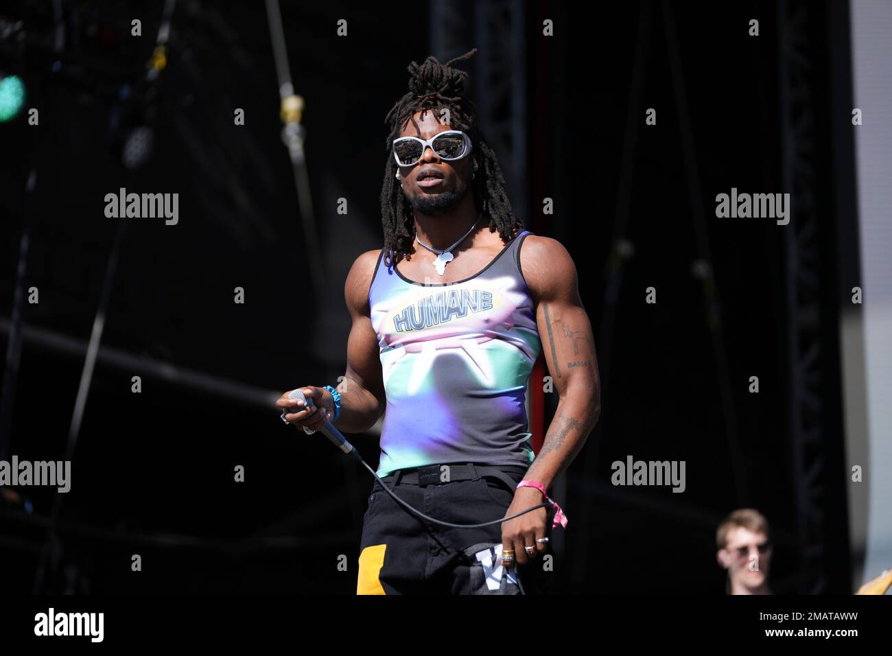 Obongjayar performs on stage at All Points East at Victoria Park in ...