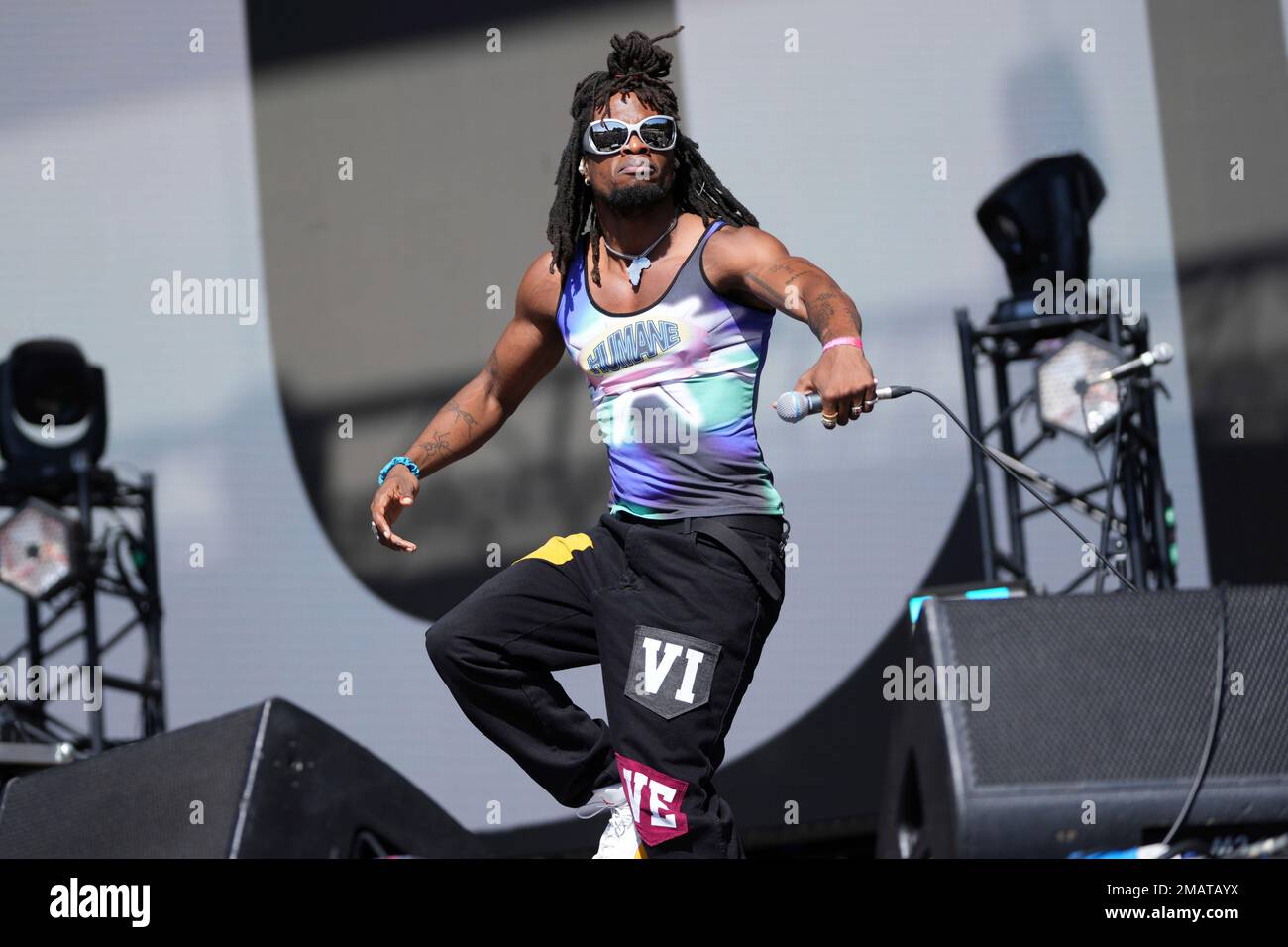 Obongjayar performs on stage at All Points East at Victoria Park in ...