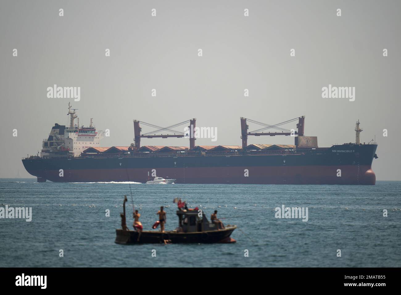 Bulk cargo ship SSI Invincible II is anchored at the Marmara sea in ...