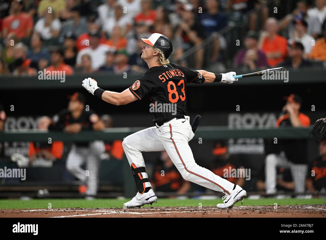 Baltimore Orioles' Kyle Stowers bats against the Boston Red Sox in the ...