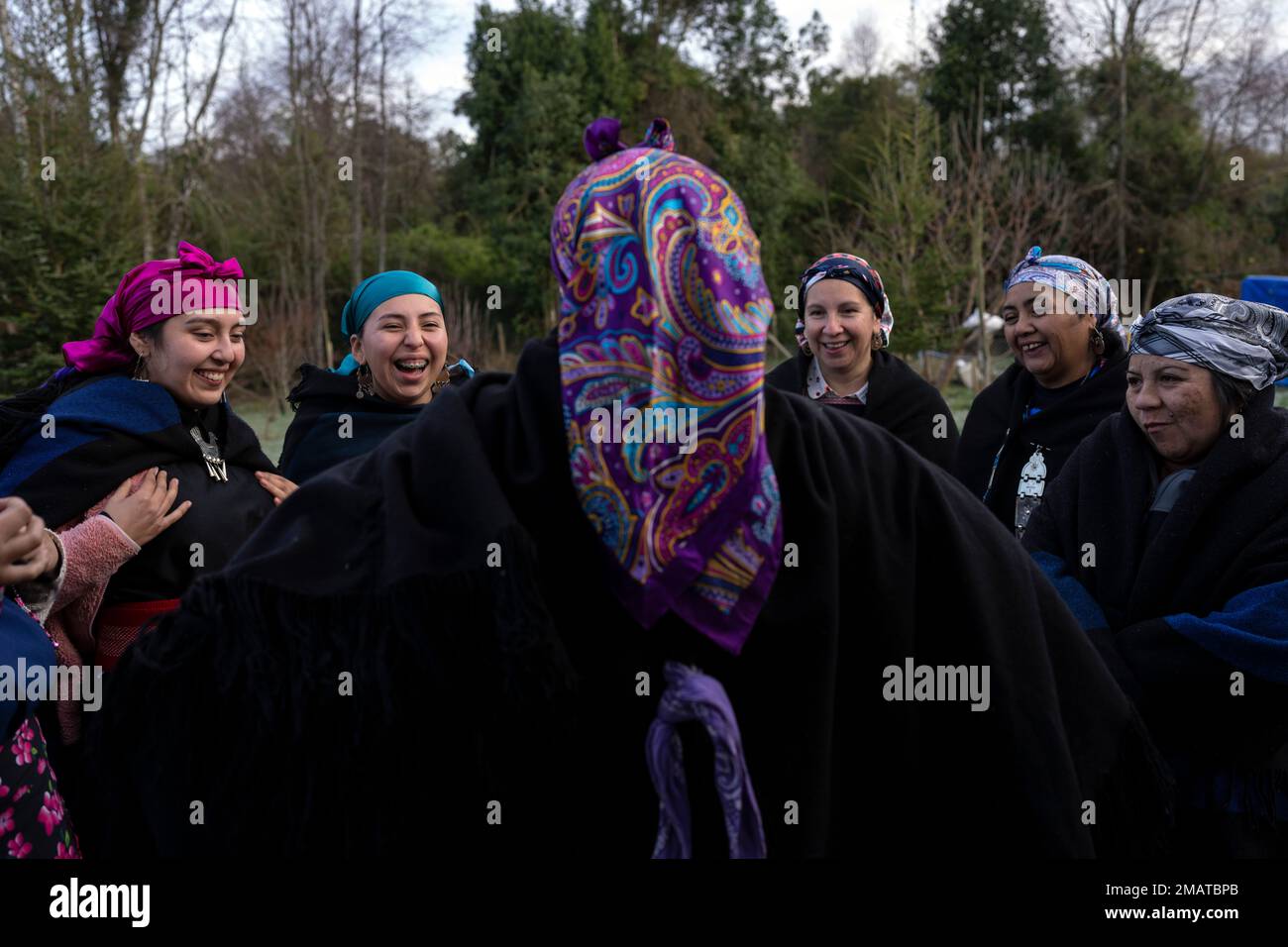 Millaray Huichalaf, center, a Mapuche machi, or healer and spiritual ...