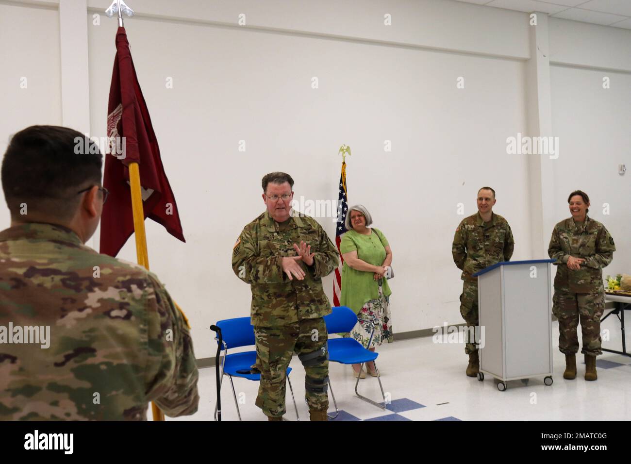 Sgt. Donley gives a farewell speech to his fellow troops of the 94th ...