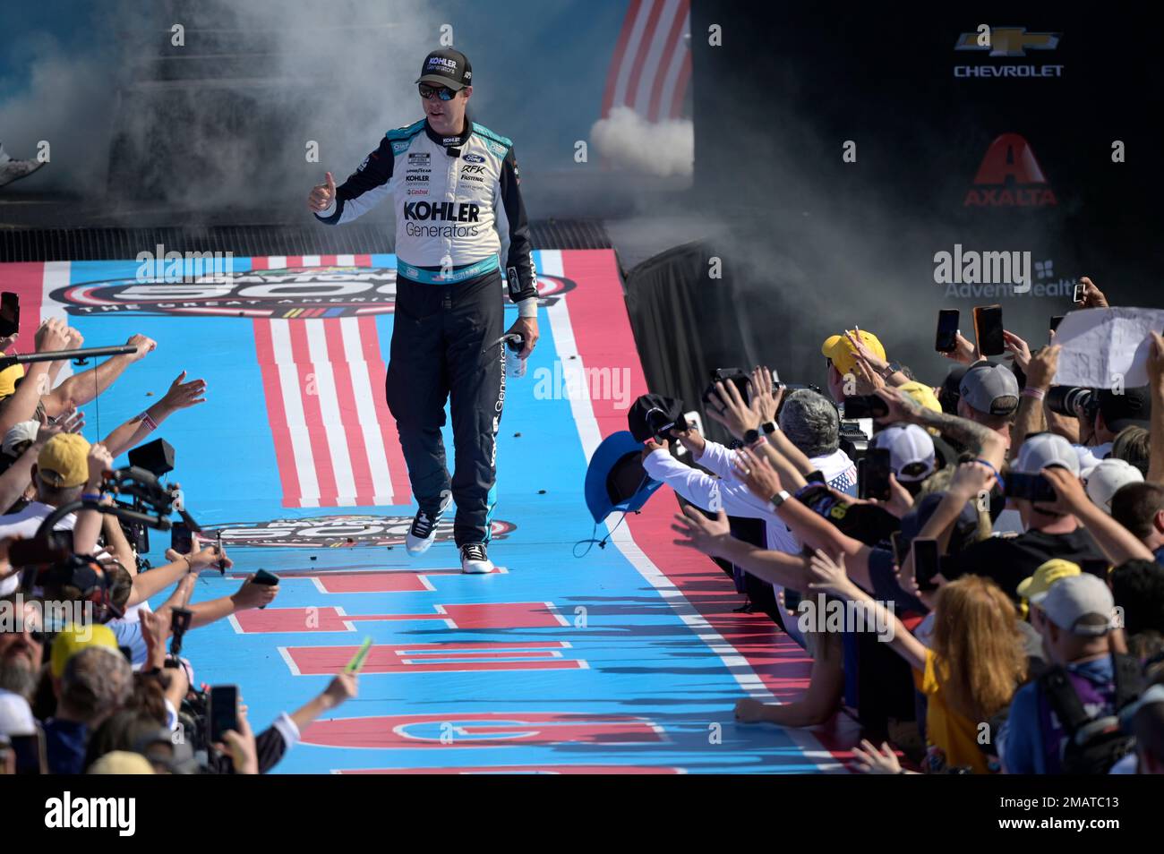 Brad Keselowski walks on the stage during driver introductions before ...