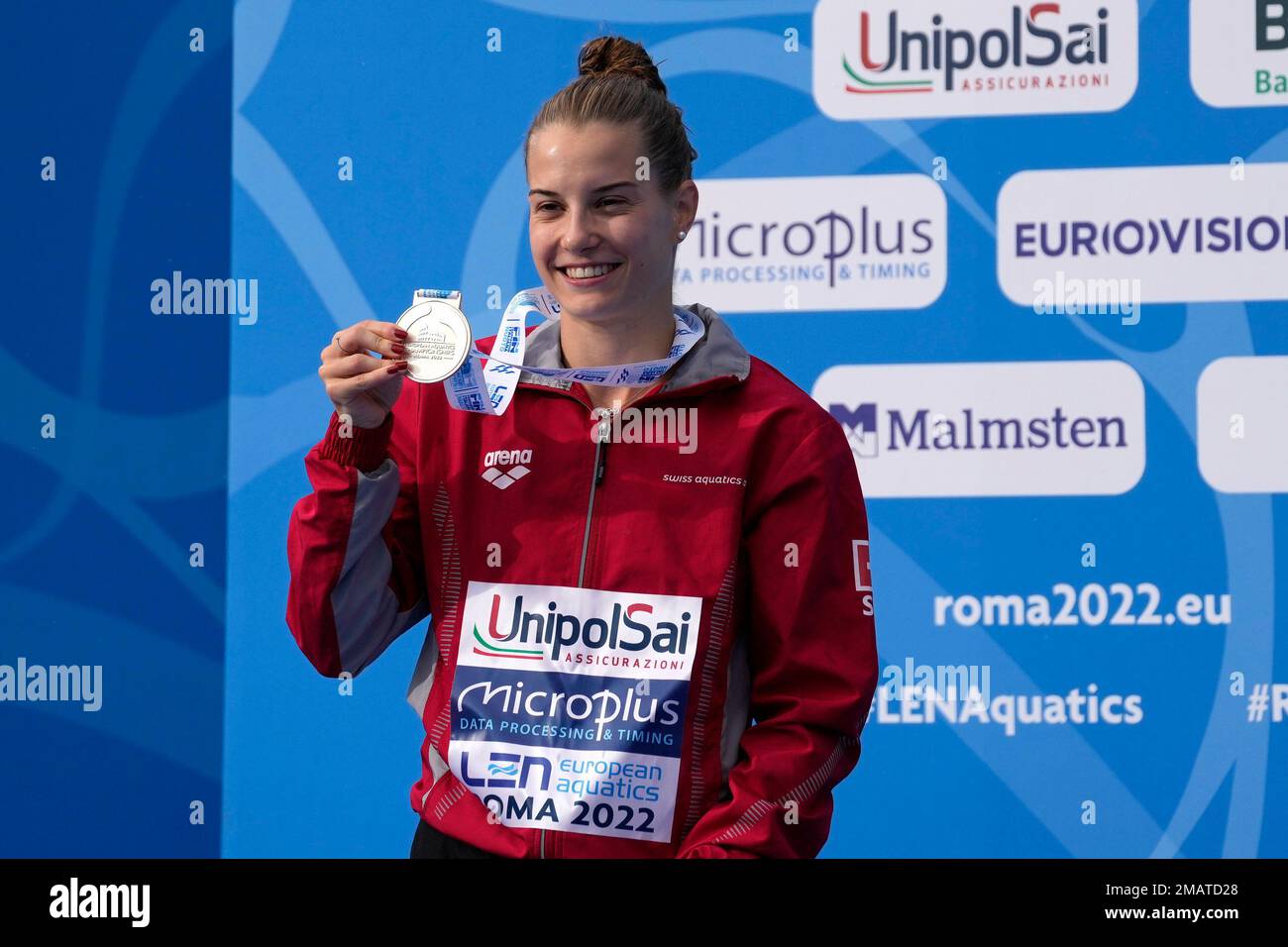 Michelle Heimberg of Switzerland celebrates her silver medal on the ...