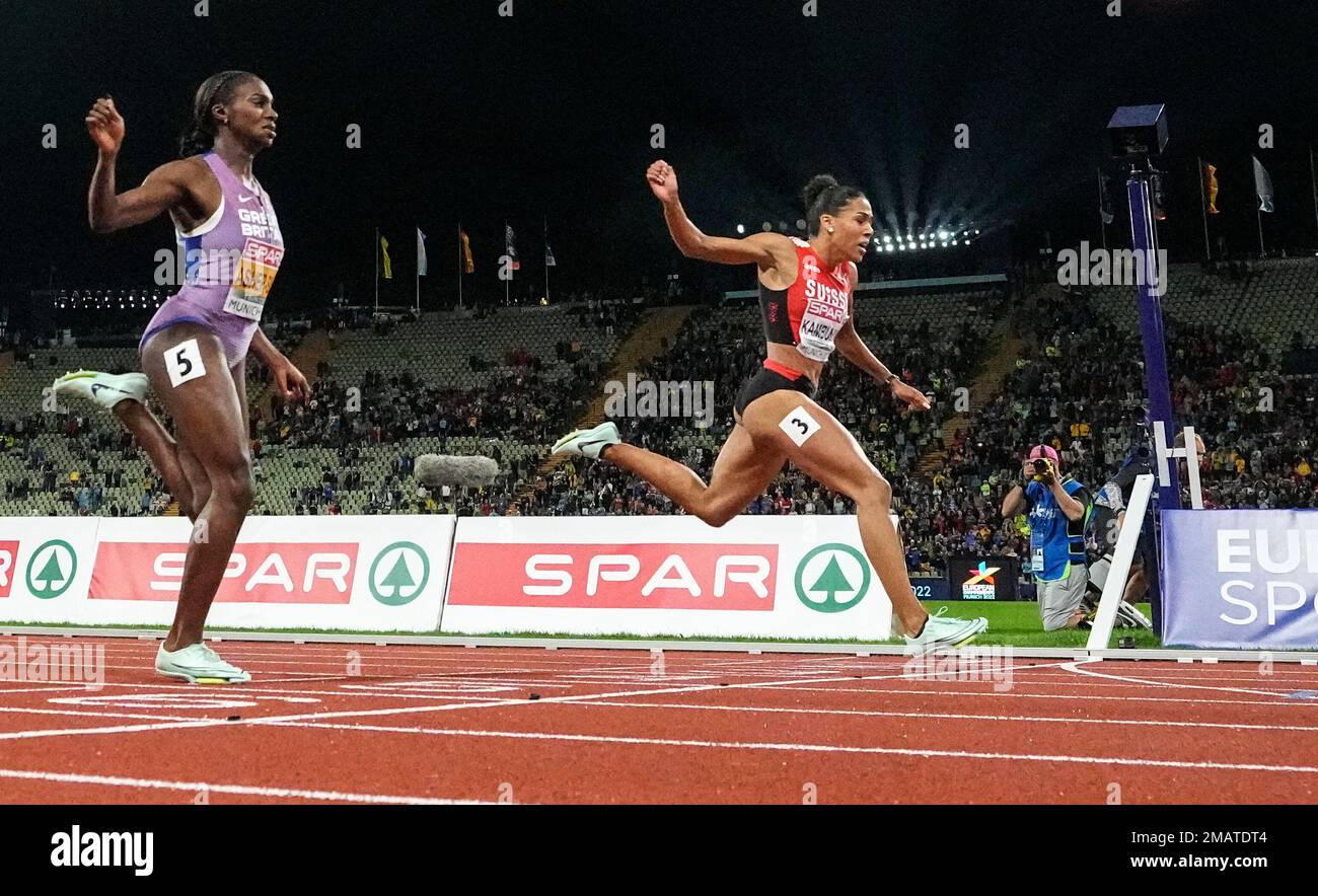 Mujinga Kambundji, of Switzerland, right, finishes in front of Dina ...