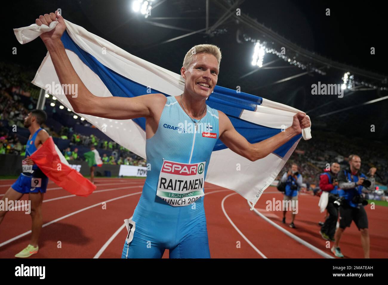 Topi Raitanen, of Finland, celebrates after winning the gold medal in ...