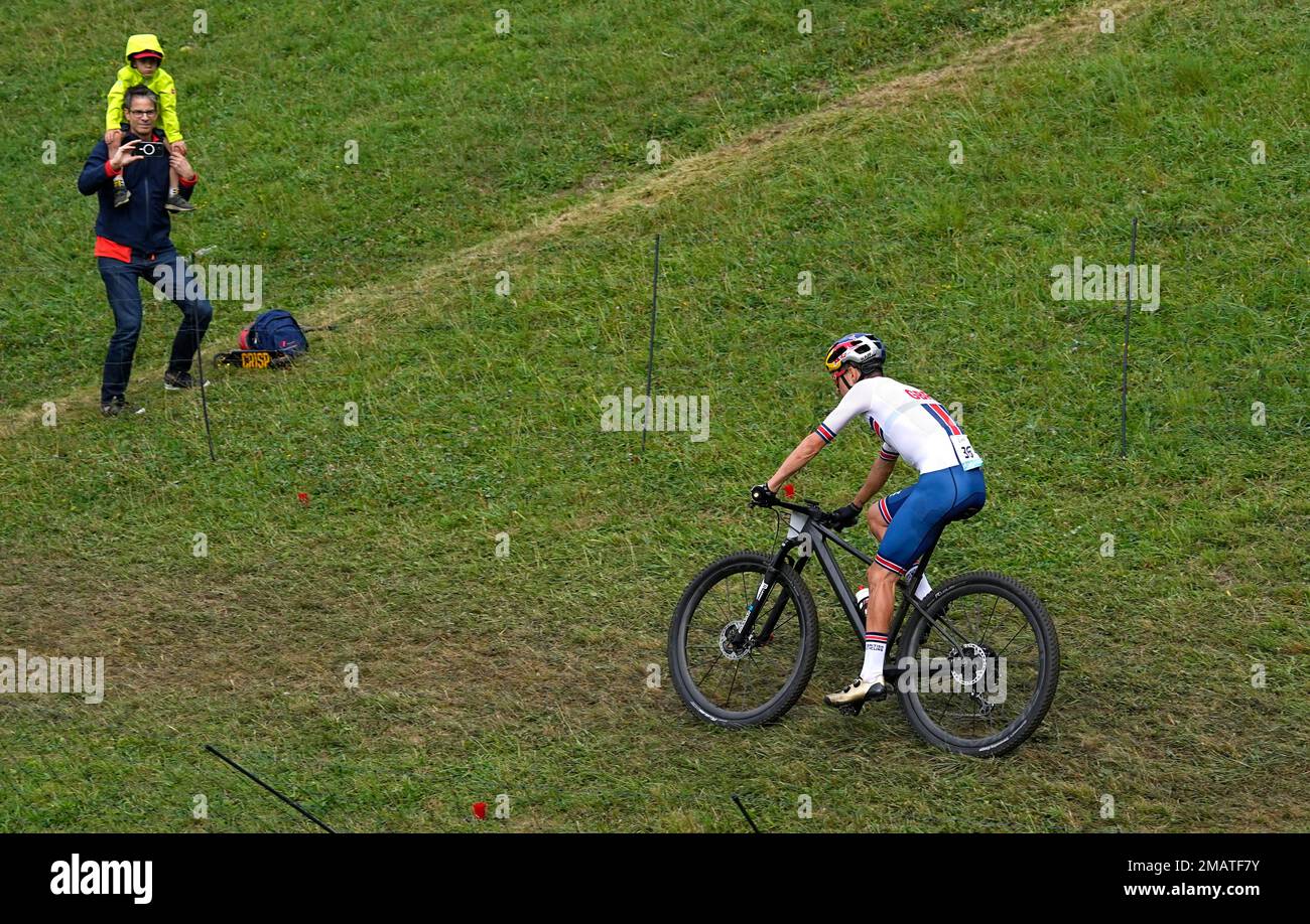 Gold medalist England's Thomas Pidcock competes in the men's cross ...