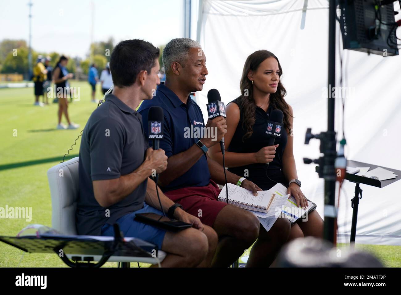 NFL Network's Andrew Siciliano, left, Steve Wyche, center, and Bridget ...