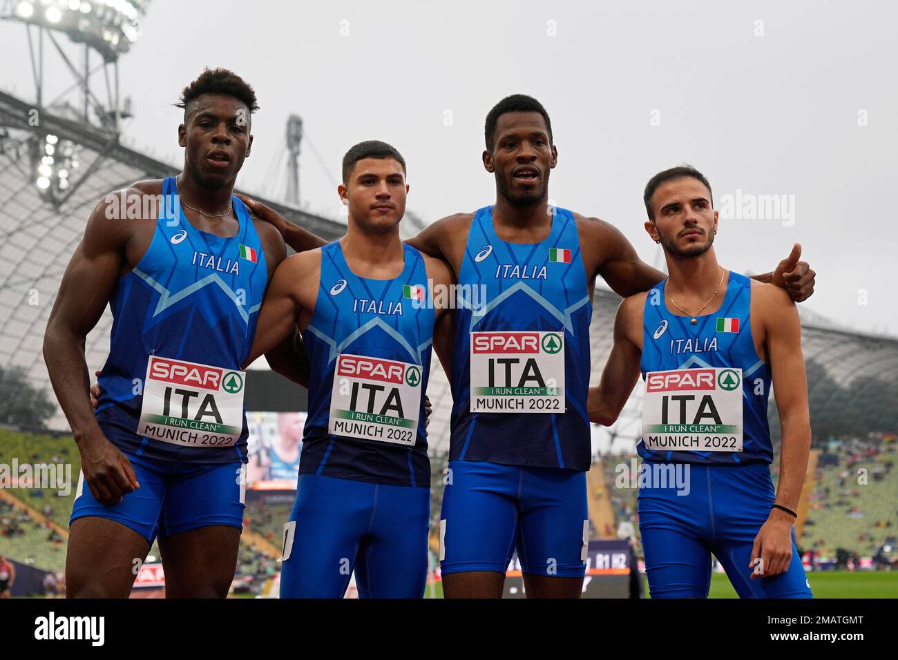 The team of Italy pose after qualifying in their Men's 4x100 meters ...