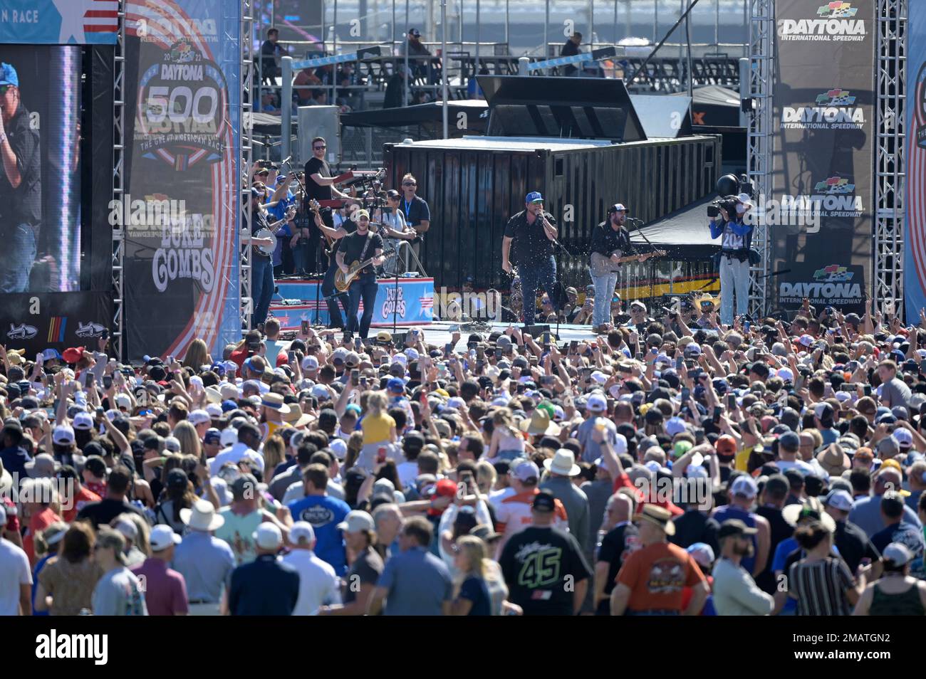 Entertainer Luke Combs performs in the infield before the NASCAR ...