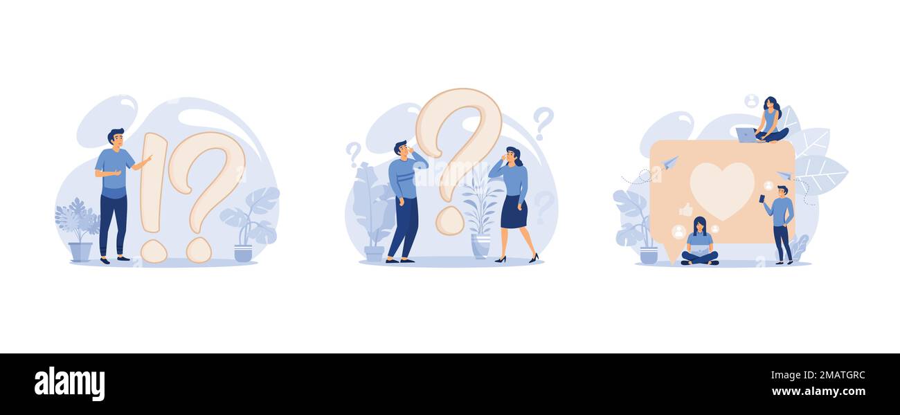 concept illustration of frequently asked questions of exclamation marks and question marks ...