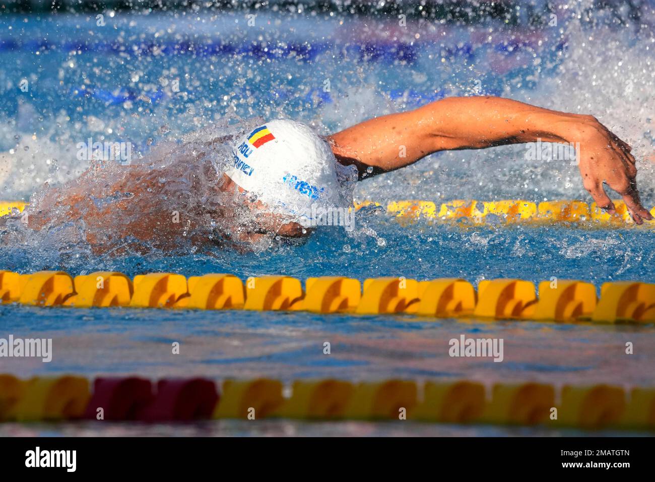 Romania's David Popovici competes during the men's 100m freestyle final ...