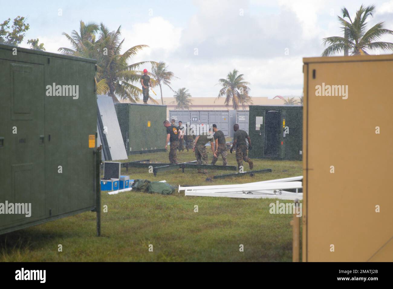 U.S. Marines with Marine Air Control Group (MACG) 18 set up a modular ...