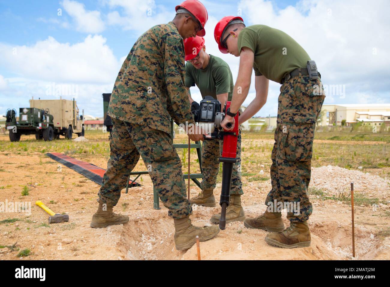 U.S. Marines with Marine Air Control Group (MACG) 18 place grounding ...