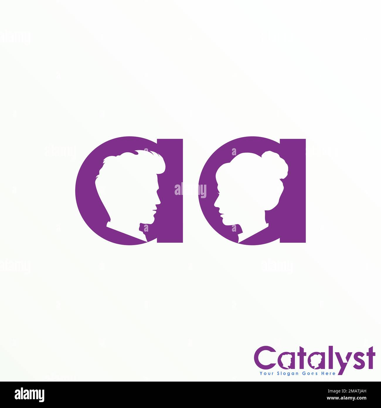 Letter or word AA sans serif font with man and woman face inside ...