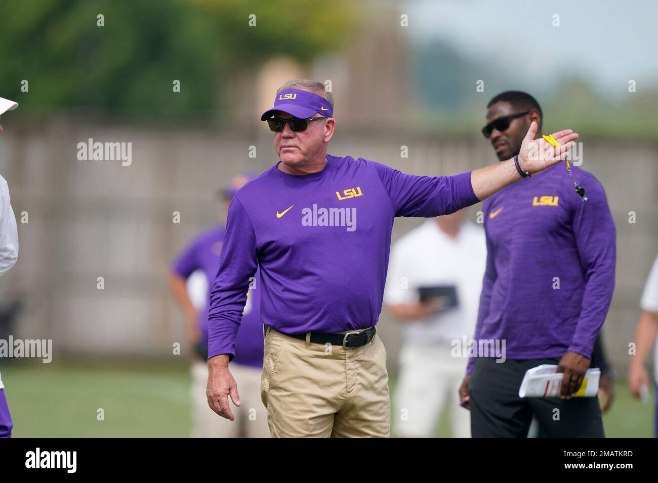 LSU head coach Brian Kelly runs their NCAA college football practice in ...