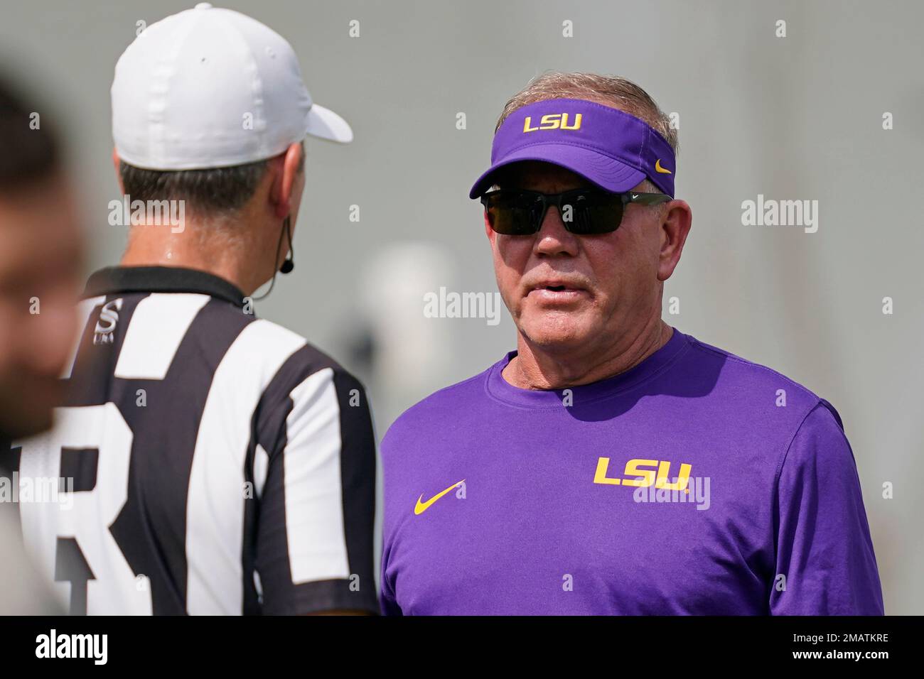LSU head coach Brian Kelly runs their NCAA college football practice in ...