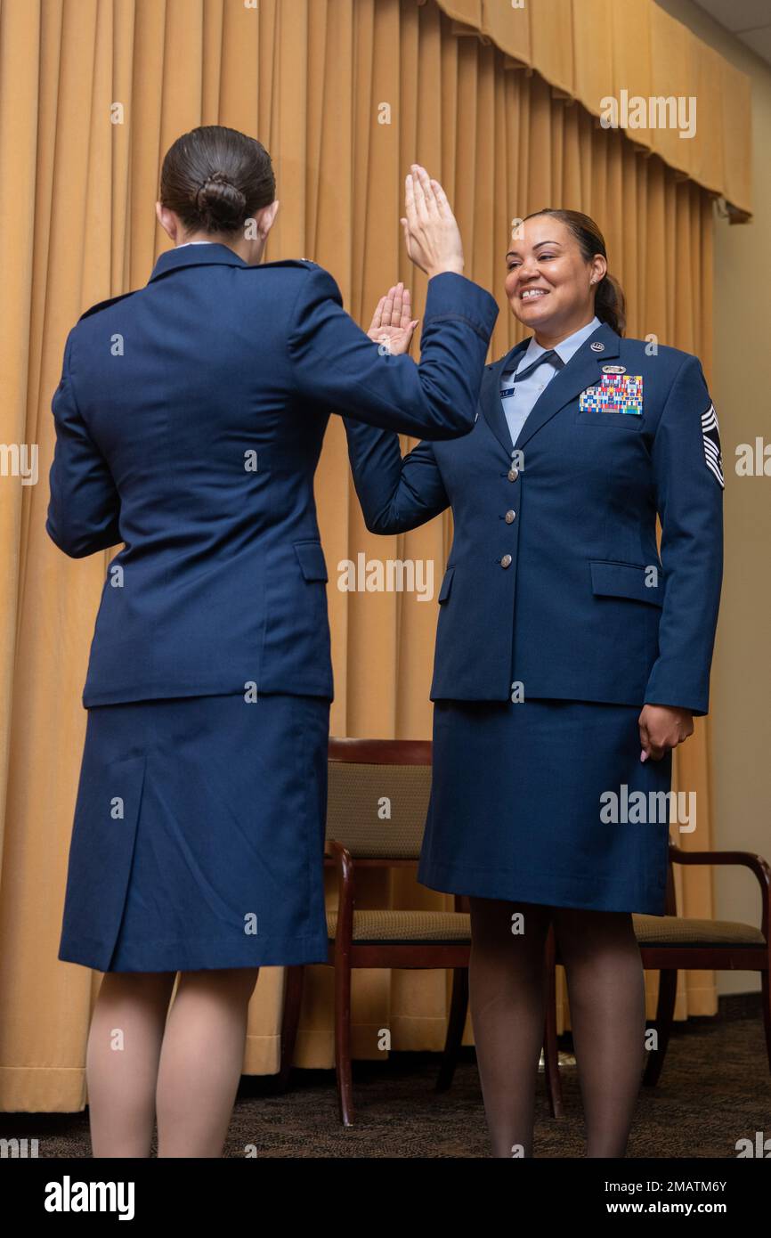 Lt. Col. Fallon Martin, 192nd Support Squadron commander, performs the Oath of Enlistment for ...