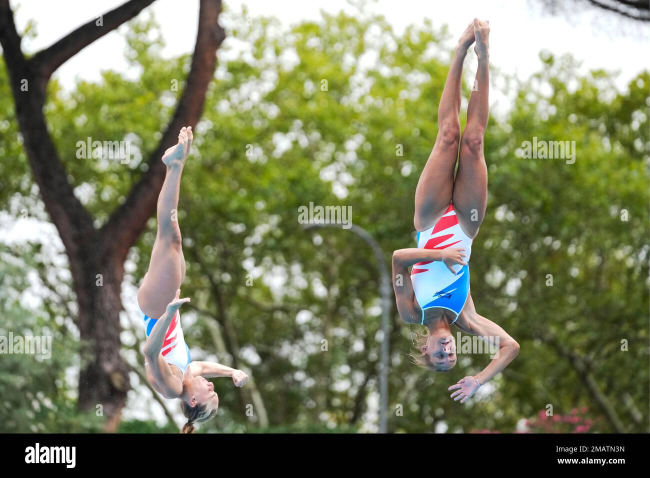 Jade Gillet and Nais Gillet of France compete during the Women's diving ...